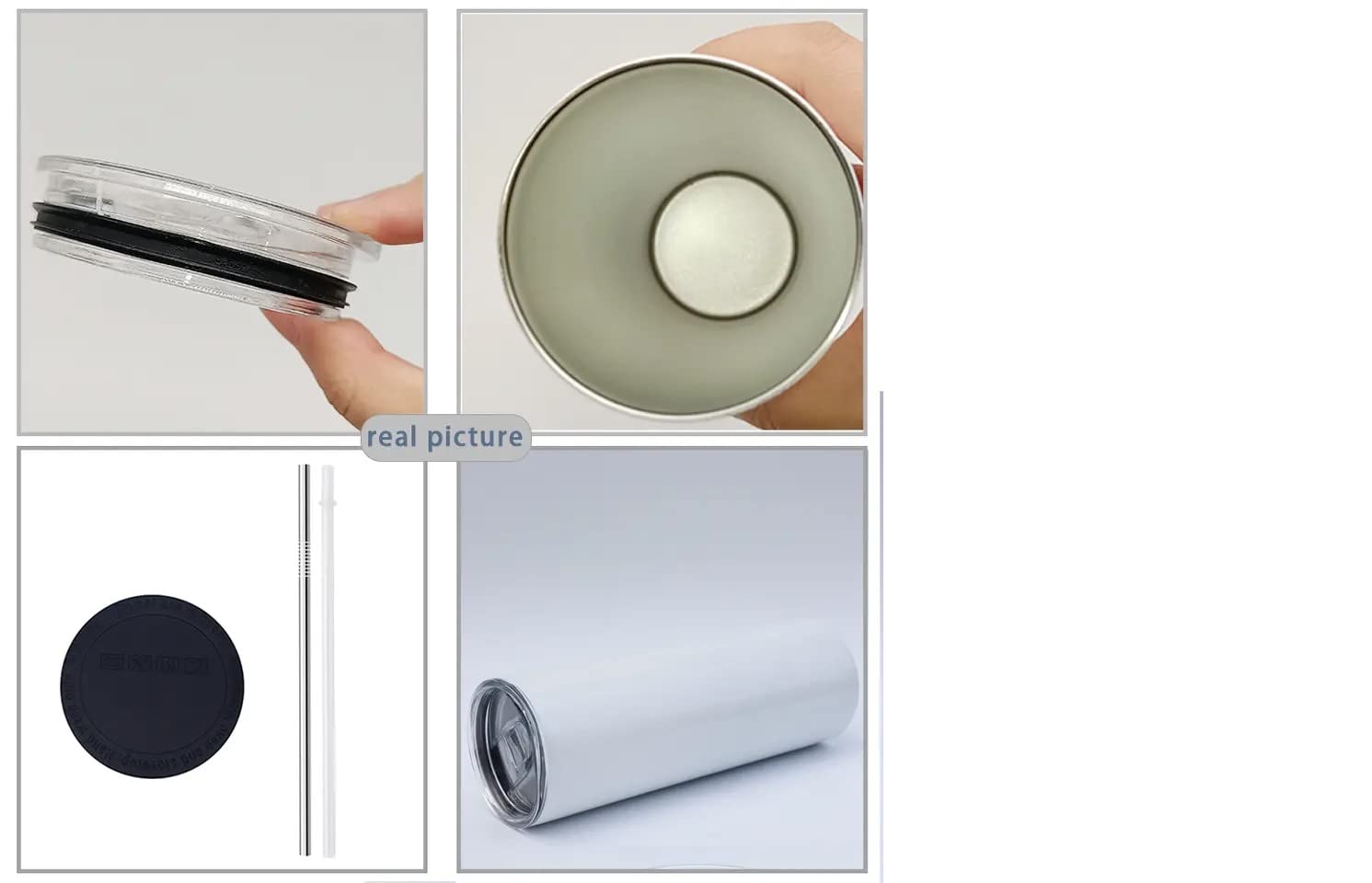 2 Pack Sublimation Tumbler 20oz Blank Skinny White Flat Edge Double Wall Stainless Steel Rubber Bottom Slide Lid 2 Straws. For Heat Press Sublimation Printing