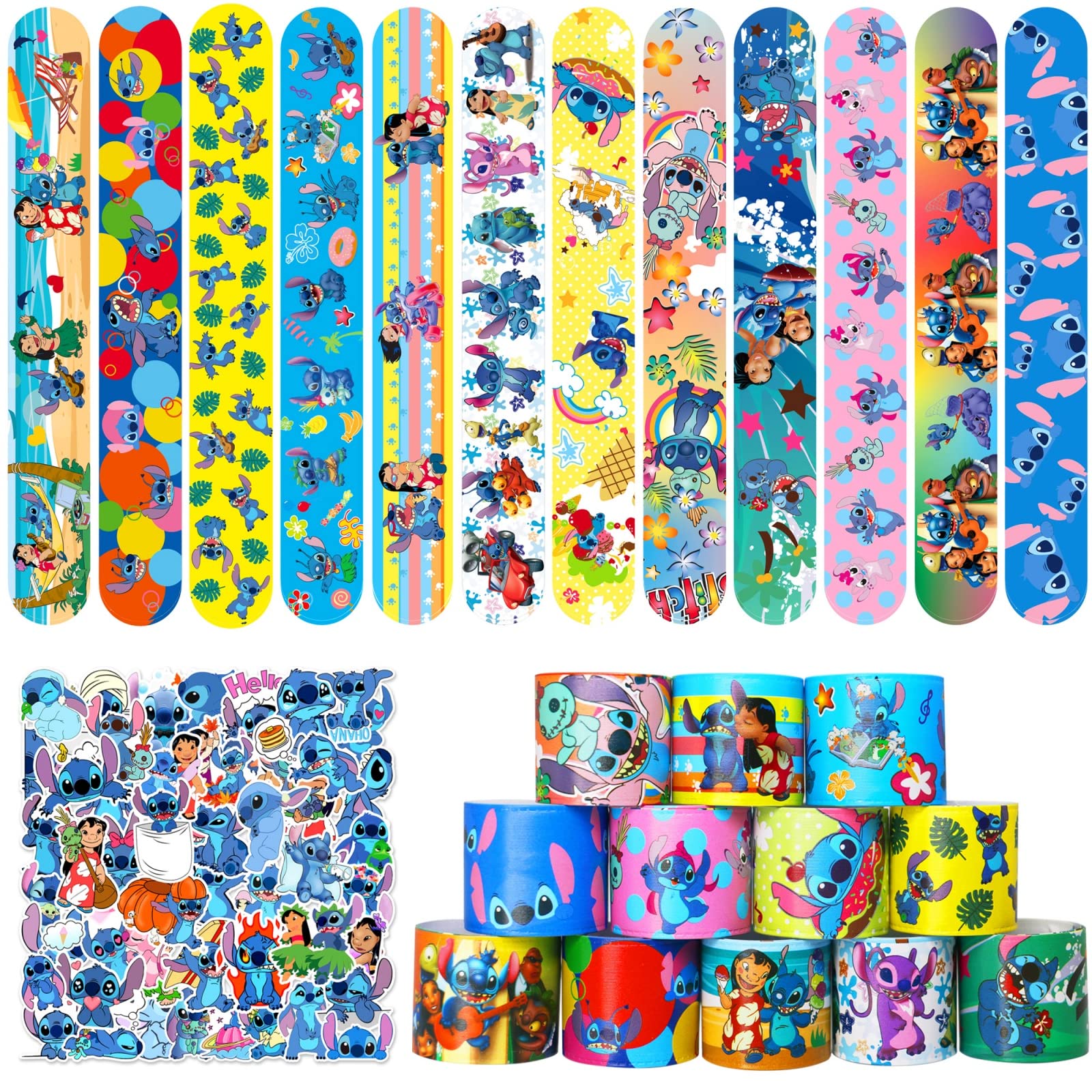 86 PCS Stitch Inspired Party Favors Gift Set, 36 PCS Stitch Theme Slap Bracelets 50 Stickers, Stitch Birthday Decorations Party Supplies, Stitch Goodie Candy Bag Stuffers School Prize for Kids