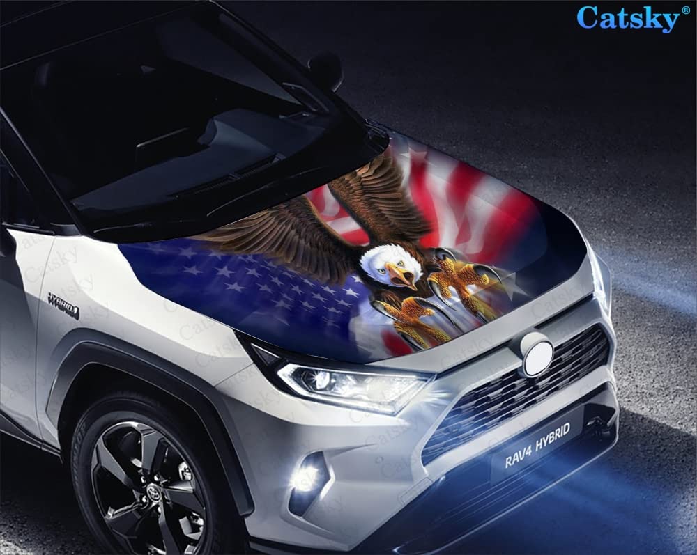 Hapmeote American Flag Eagle Decal Wrap Eagle Vinyl Sticker Graphic, Truck Decal, Truck Graphic, Bonnet Decal (Type4),22.8 (HA230213-Flag-4)
