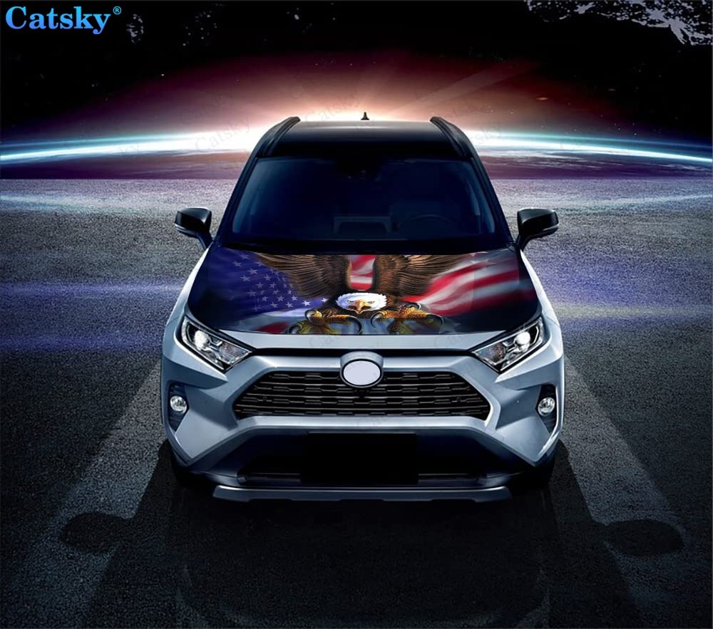 Hapmeote American Flag Eagle Decal Wrap Eagle Vinyl Sticker Graphic, Truck Decal, Truck Graphic, Bonnet Decal (Type4),22.8 (HA230213-Flag-4)