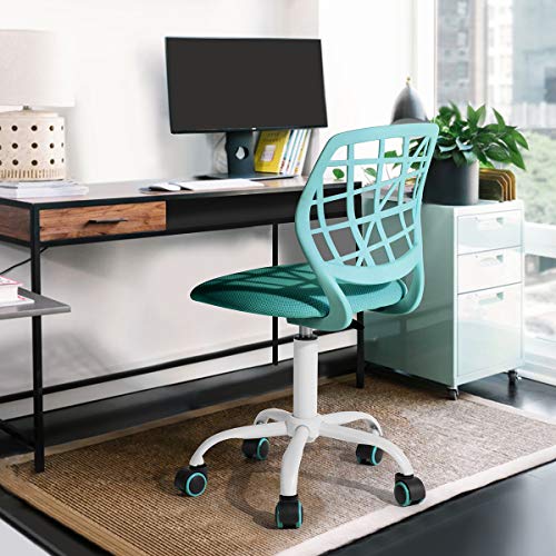 FurnitureR Teens Boys Girls Writing Task Chair Low Mid PP Mesh Back Fabric Seat,Home Children Study Chair (Turquoise, 1pc)