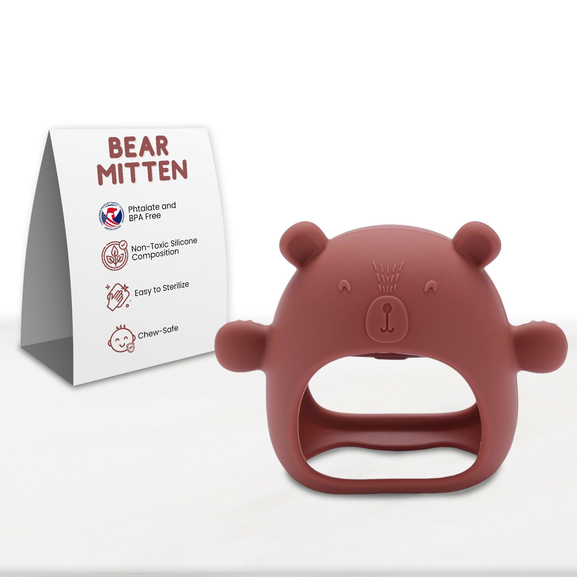 Bear Mitten Never Drop Silicone Baby Teething Toys | (Brick Red) Teether Mitten | Baby Teethers 0-6 Months, Teether Mitten, Teething Hand Mitten, Teething Mitten, Baby Teethers 6 to 12 Months