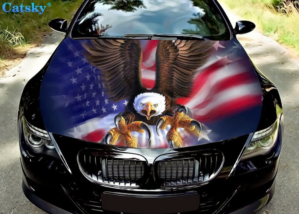Hapmeote American Flag Eagle Decal Wrap Eagle Vinyl Sticker Graphic, Truck Decal, Truck Graphic, Bonnet Decal (Type4),22.8 (HA230213-Flag-4)