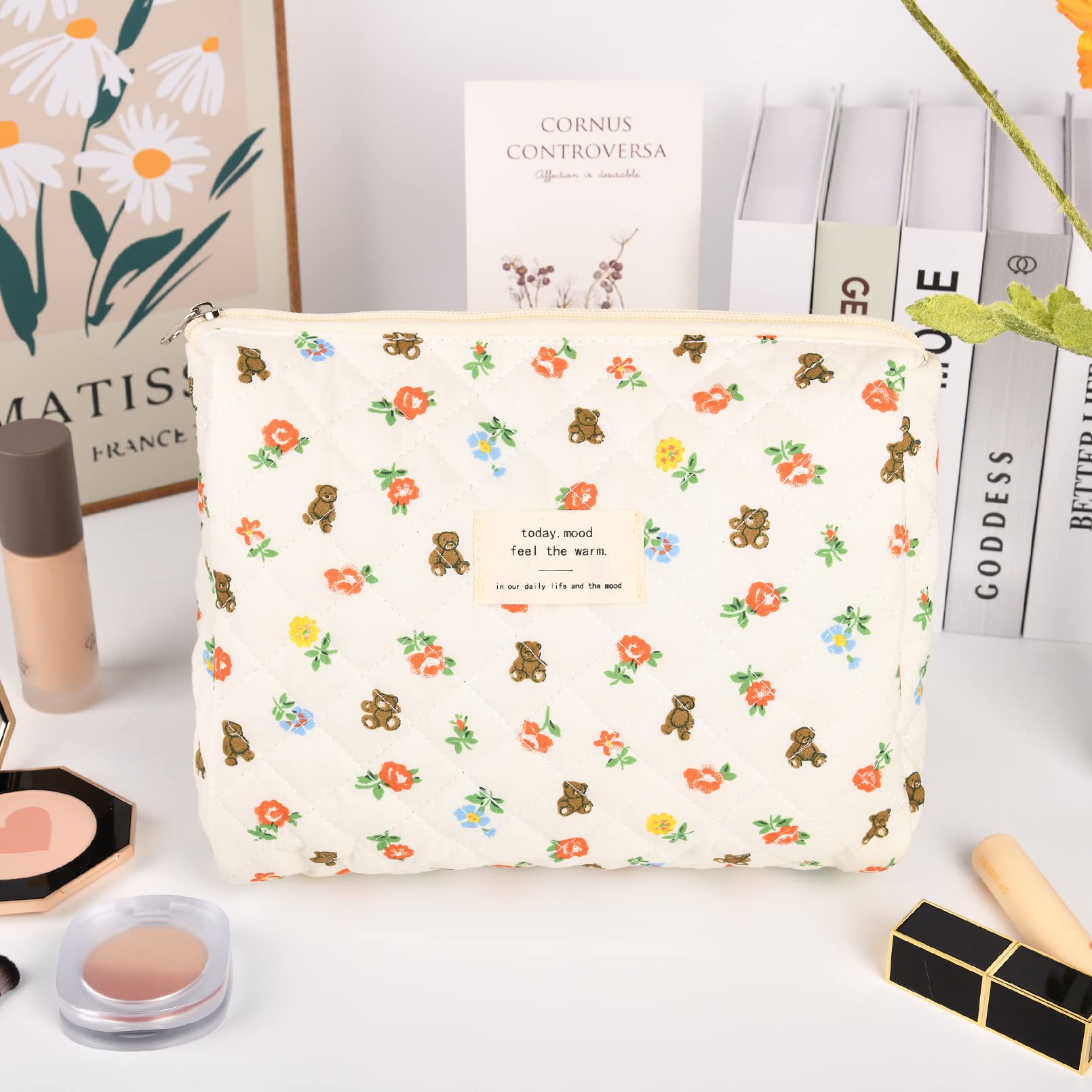 SOIDRAM Coquette Makeup Bag Coquette Aesthetic Cosmetic Bag Large Travel Makeup Organizer Cute Pouch Cotto Kawaii Toiletry Bag