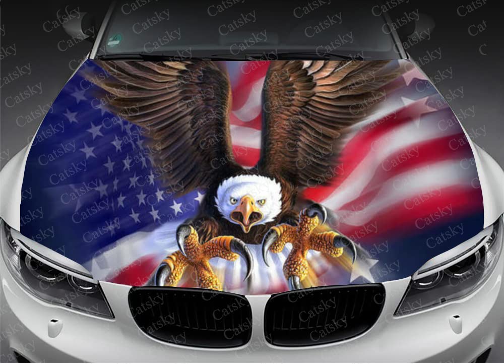 Hapmeote American Flag Eagle Decal Wrap Eagle Vinyl Sticker Graphic, Truck Decal, Truck Graphic, Bonnet Decal (Type4),22.8 (HA230213-Flag-4)