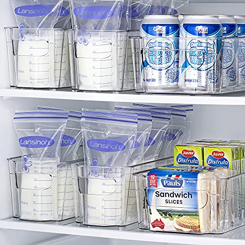 Vtopmart Breastmilk Storage Container 4PCS Set, Clear Freezer and Fridge Organizer Bins, Plastic Storage Bins for Breast Milk, Baby Pouches, Formula, Bottles and Yogurts, 4.3ββ Width, 14.7" Long