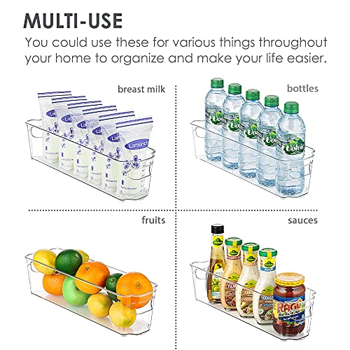 Vtopmart Breastmilk Storage Container 4PCS Set, Clear Freezer and Fridge Organizer Bins, Plastic Storage Bins for Breast Milk, Baby Pouches, Formula, Bottles and Yogurts, 4.3ββ Width, 14.7" Long