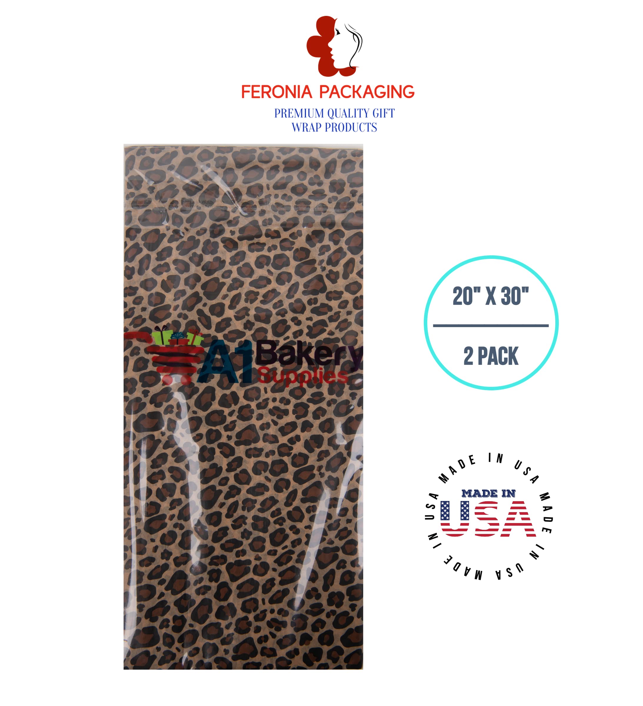 Leopard Tissue Paper 20x30 inch 2 Pack by Feronia Packaging