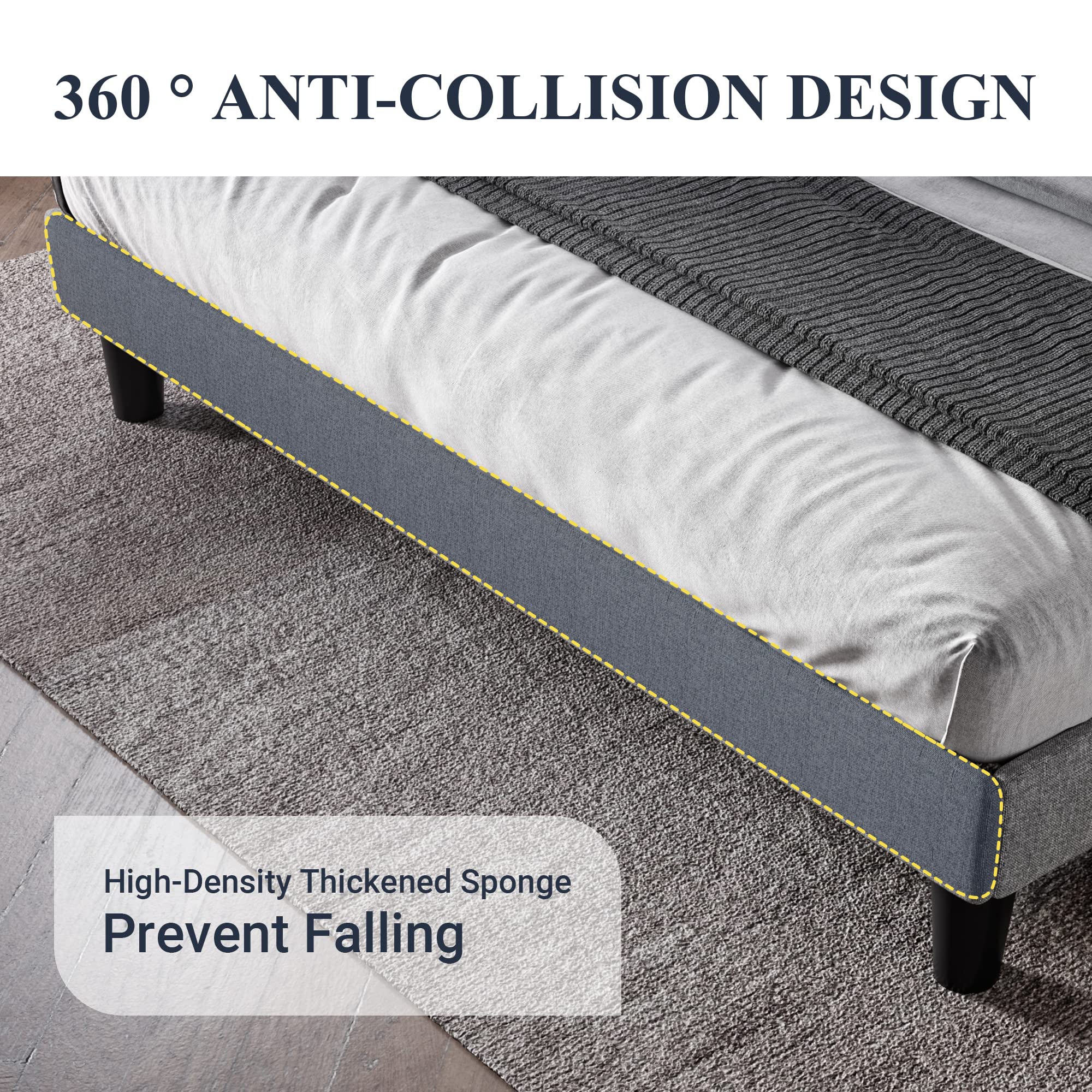 Allewie Full Size Bed Frame with Button Tufted Wingback Headboard, Modern Fabric Upholstered Platform Bed Frame with Strong Wood Slat Support, No Box Spring Needed, Easy Assembly, Light Grey