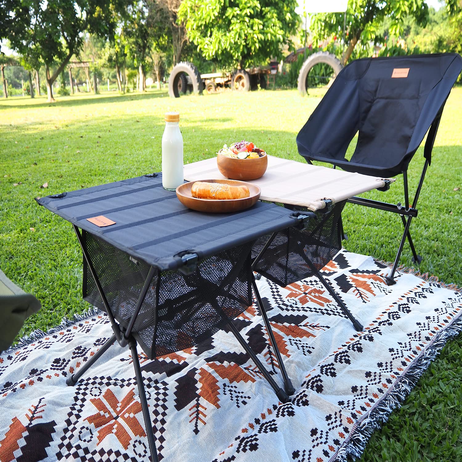 NACETURE Camping Table with Folding Legs and Mesh Storage Basket for Food, Coffee, or Camp Grill Accessories, Lightweight and Portable for Outdoor, Backpacking, Hiking, and Travel