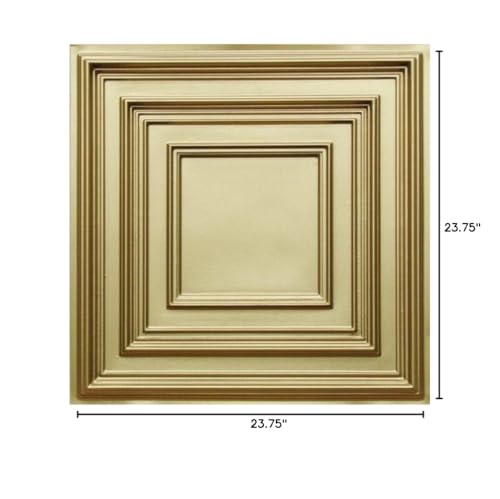 Decorative PVC Faux Tin Ceiling Tiles (Glue Up/Drop in), 24"x24",2'x2', Pack of 6, 24 sq.ft. - D222 (Brass)
