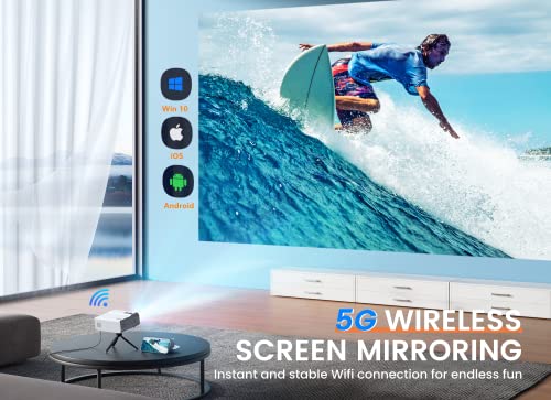 Portable Mini Projector with 5G WiFi and Bluetooth, ACROJOY 1080P Supported Movie Projector with Tripod & 240" Display, Outdoor Video Projector Compatible w/ TV Stick/HDMI/USB/PS5/iOS/Android