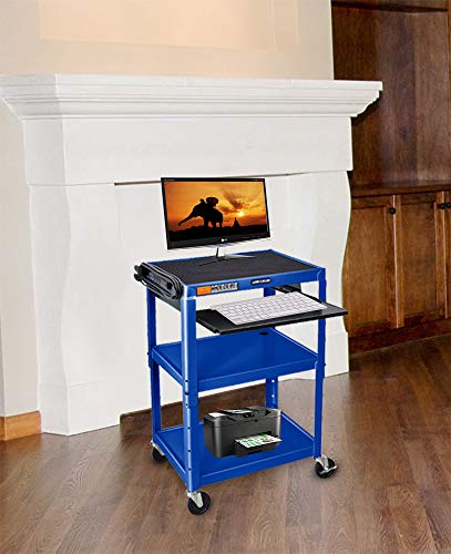 Luxor Rolling Multipurpose Height Adjustable Steel AV Utility Cart With Pullout Keyboard Tray Shelf Black