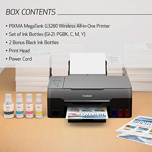 Canon G3260 All-in-One Printer | Wireless Supertank (Megatank) Printer | Copier | Scan, with Mobile Printing, Black, one Size (4468C002)