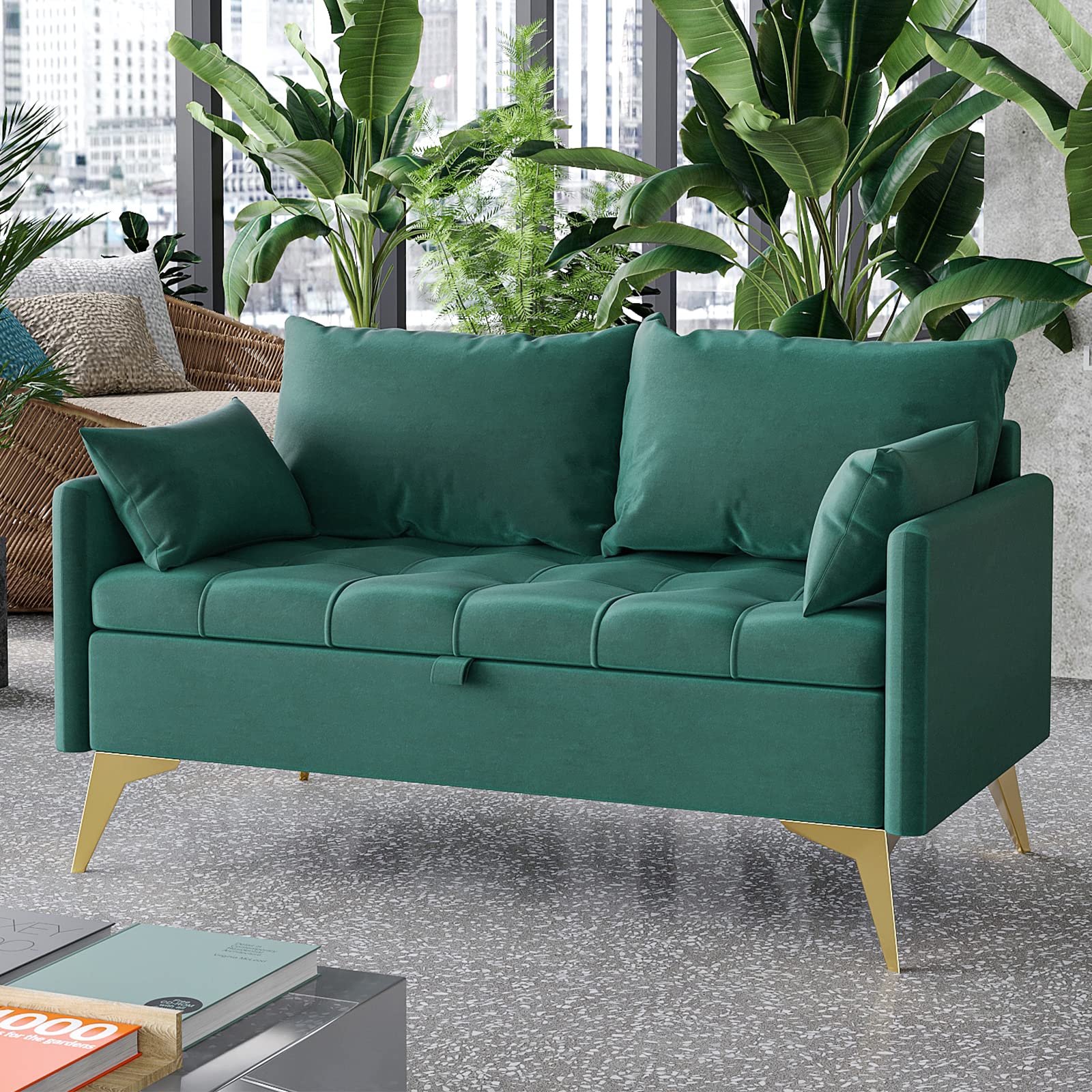 Farini Storage Space Modern Sofa Couch for Living Room (Green) Love Seats, Middle