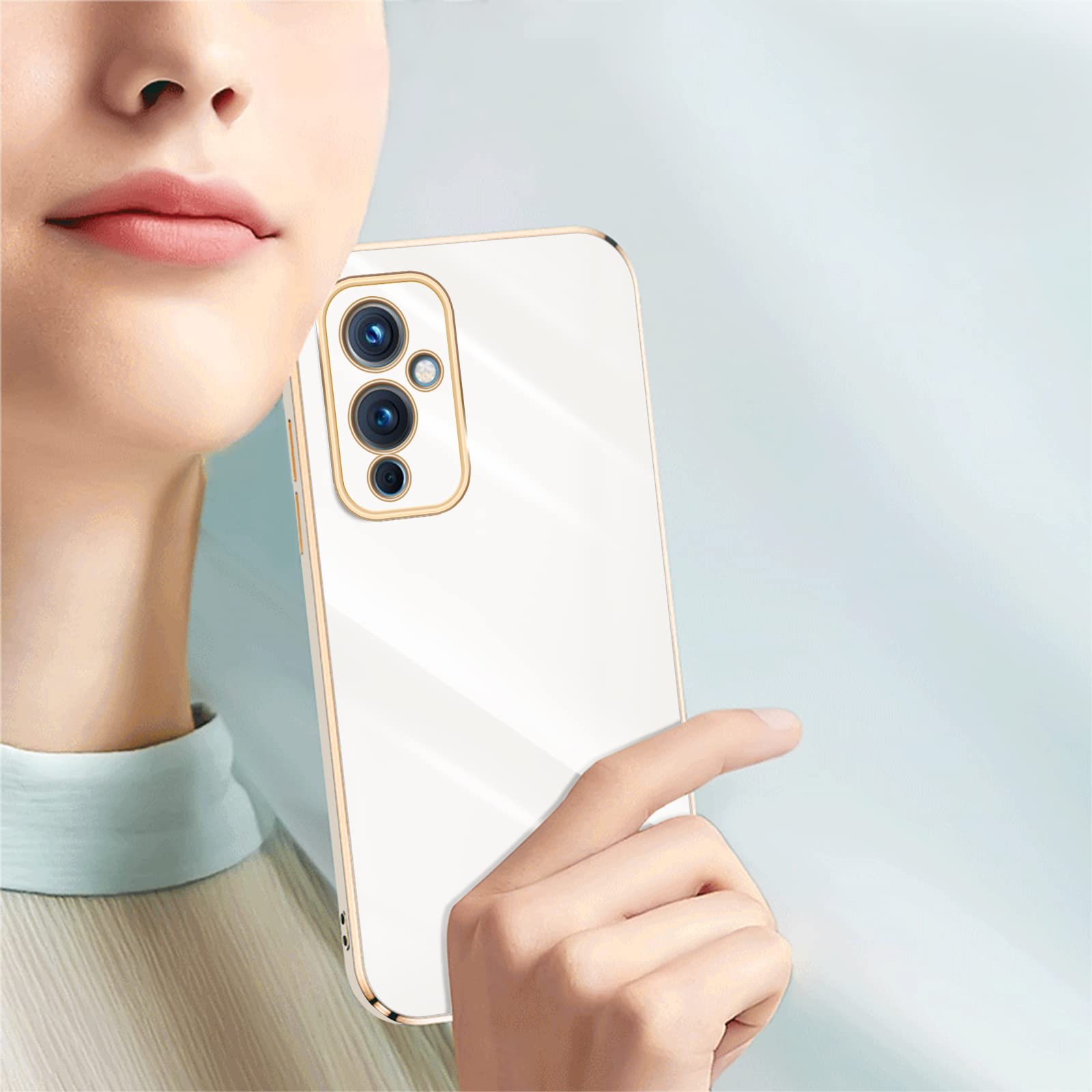 KuDiNi for Oneplus 9 Case, Oneplus 9 Phone Case for Women Girls Electroplating Cute Luxury Bling Aesthetic Trendy Pretty, Full Camera Soft TPU Protection Shockproof Cover for Oneplus 9 (White)