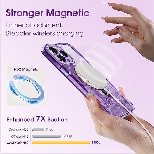 CASEKOO Genuine Official for iPhone 14 Pro Max Case with Magnetic Ring Stand [Compatible with MagSafe] [16FT Military-Grade Protection] Shockproof Twinkle Star Phone Grip Cover 6.7'', Sparkle Purple