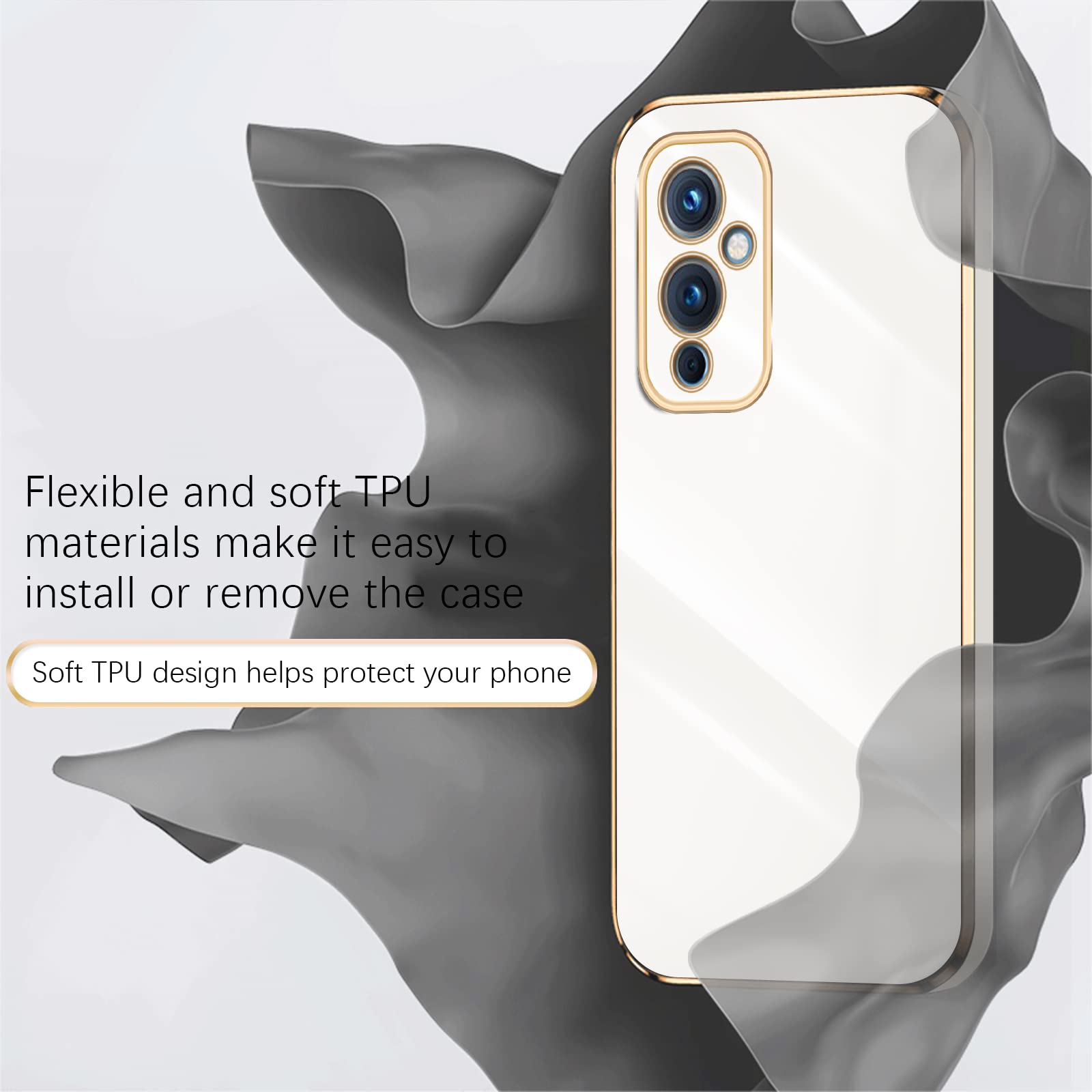 KuDiNi for Oneplus 9 Case, Oneplus 9 Phone Case for Women Girls Electroplating Cute Luxury Bling Aesthetic Trendy Pretty, Full Camera Soft TPU Protection Shockproof Cover for Oneplus 9 (White)