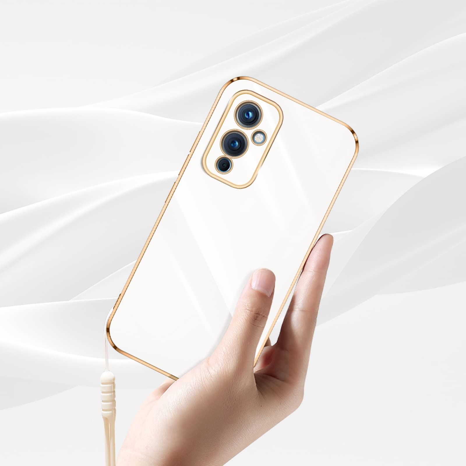KuDiNi for Oneplus 9 Case, Oneplus 9 Phone Case for Women Girls Electroplating Cute Luxury Bling Aesthetic Trendy Pretty, Full Camera Soft TPU Protection Shockproof Cover for Oneplus 9 (White)