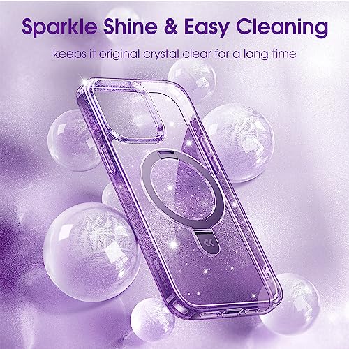CASEKOO Genuine Official for iPhone 14 Pro Max Case with Magnetic Ring Stand [Compatible with MagSafe] [16FT Military-Grade Protection] Shockproof Twinkle Star Phone Grip Cover 6.7'', Sparkle Purple