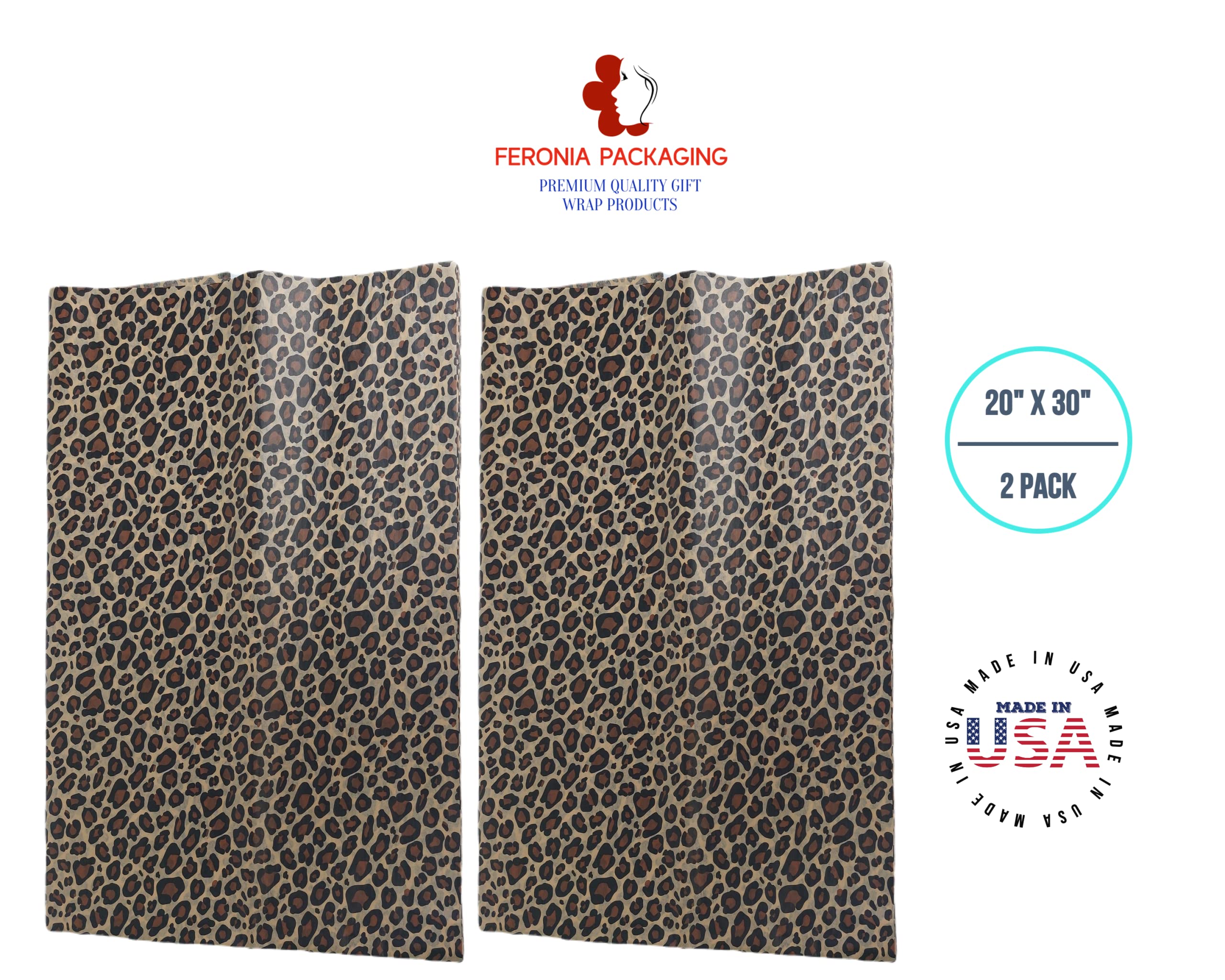 Leopard Tissue Paper 20x30 inch 2 Pack by Feronia Packaging