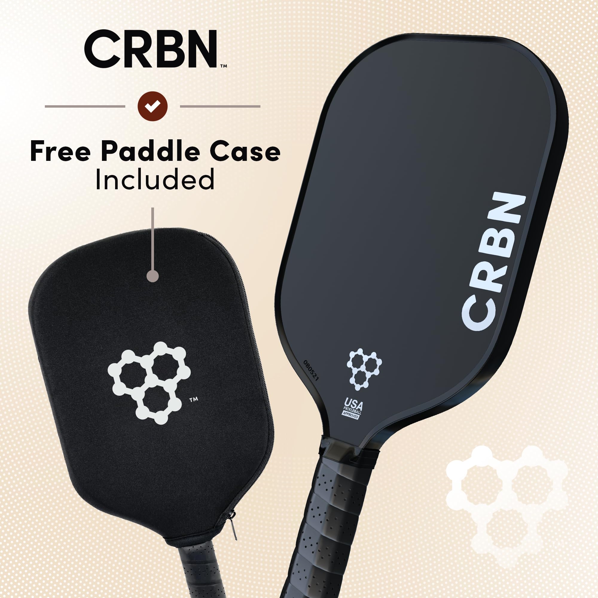 CRBN1 Pickleball Paddle - USAPA Approved Carbon Fiber Pickleball Paddle with Included Paddle Cover(White Logo, 14mm Thick)