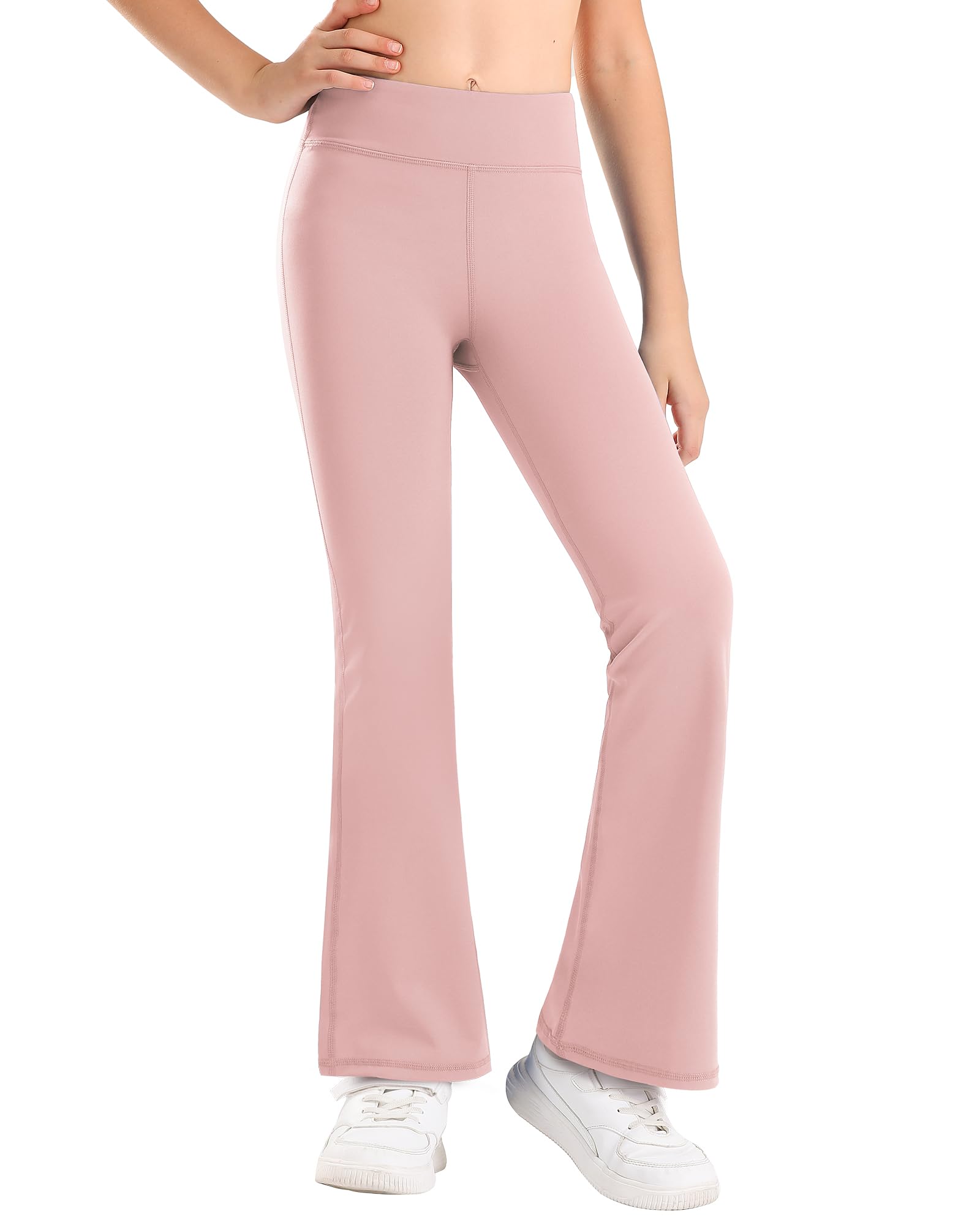 Stelle Girl's Flare Leggings High Waisted Yoga Pants Bootcut Dance Casual Pants Activewear Kids Bell Bottoms(Pink,L)