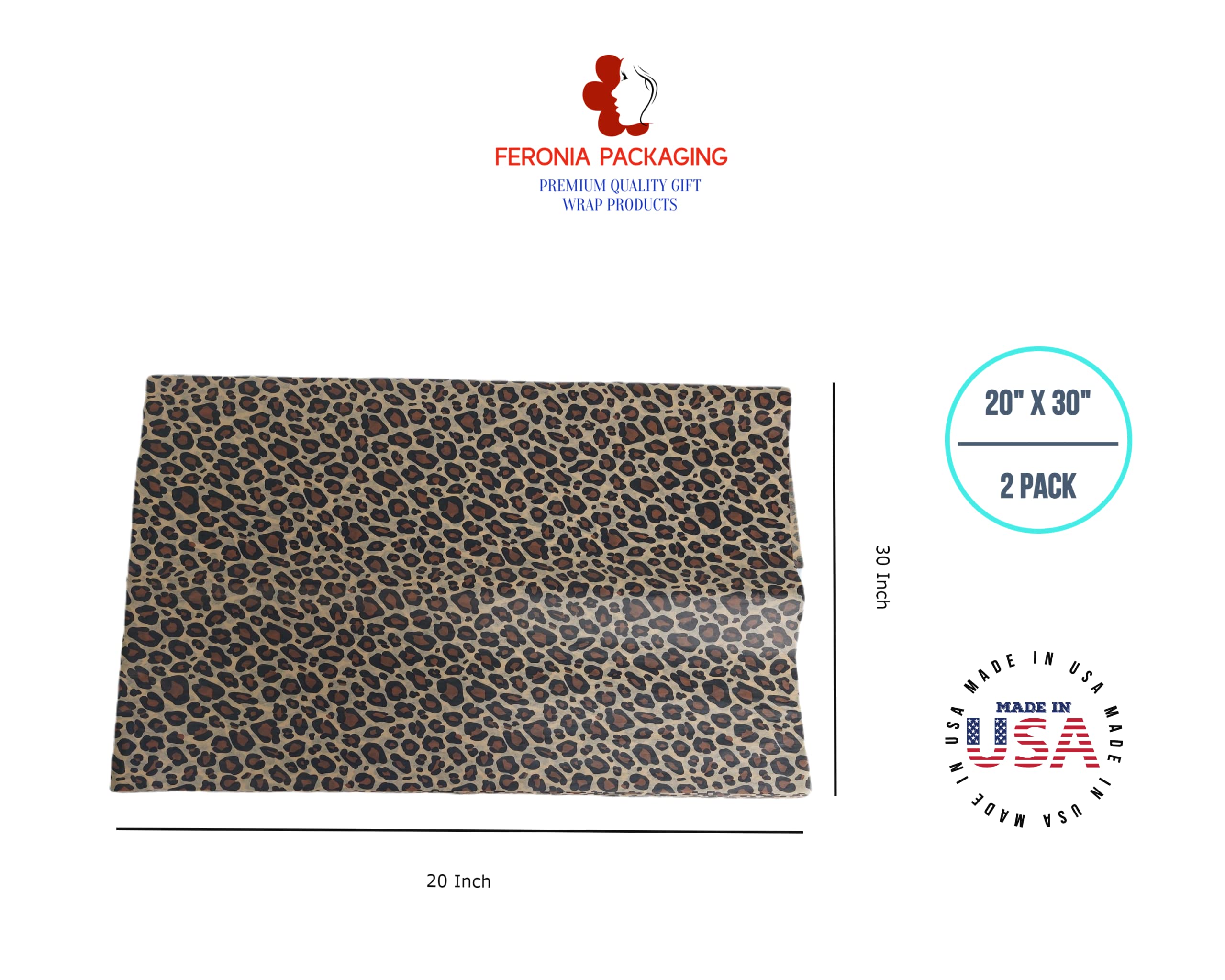 Leopard Tissue Paper 20x30 inch 2 Pack by Feronia Packaging