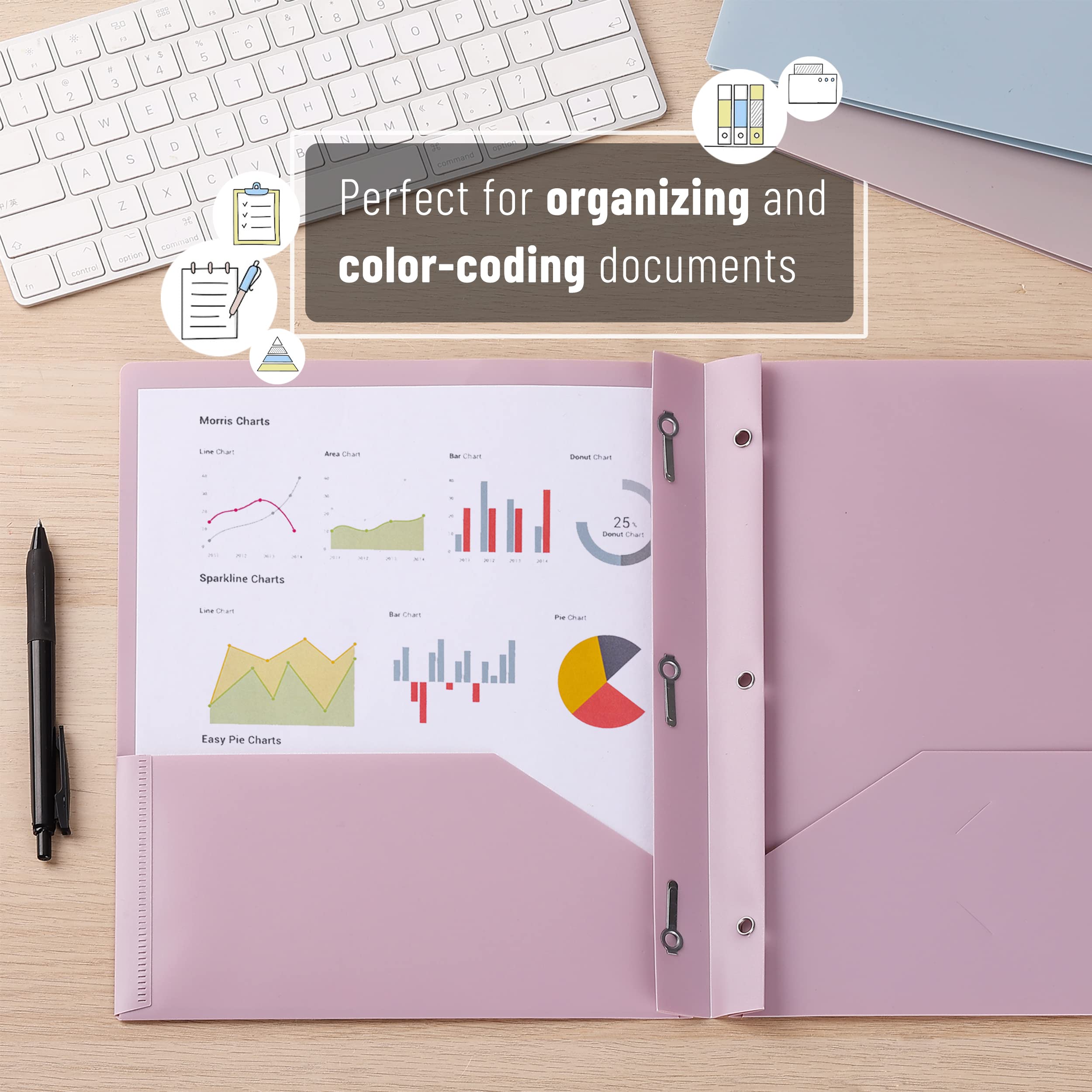 Mr. Pen Plastic Folders with Pockets and Prongs, 5 Pack, Muted Pastel Colors, Letter (8.5" x 11") - 5 Pack, Pink