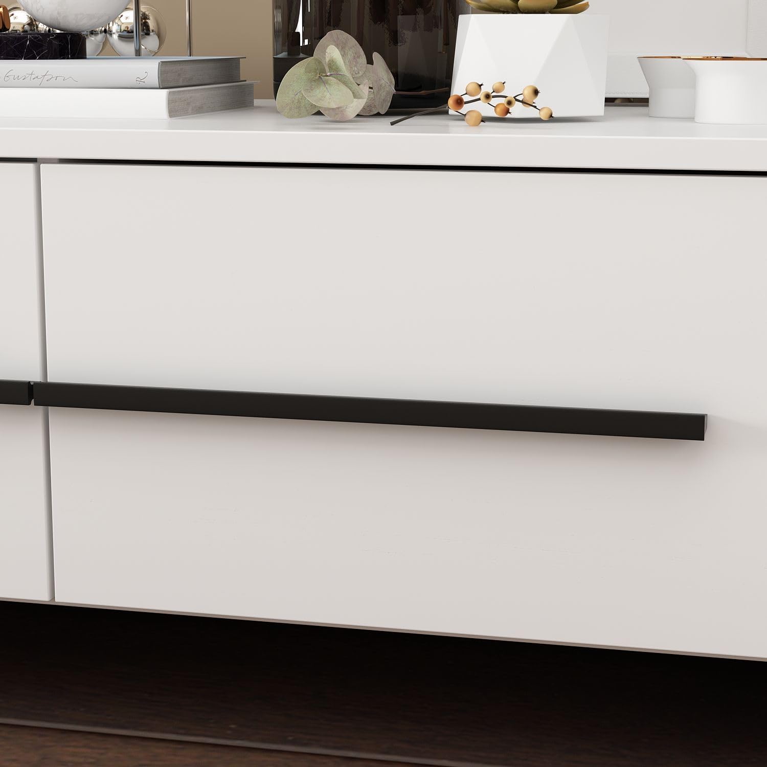 FAMAPY Modern TV Console Extendable Media Console, Adjustable Length, Contemporary Entertainment Center with Drawers and Legs, for Living Room White and Black (95”-133.9”W x 15.2”D x 13.1”H)