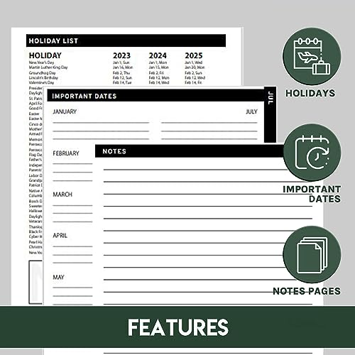 HARDCOVER Daily Leather Planner Weekly Monthly - 8.5x11 - Ensight Academic Planner Business Personal or Student - Pen Holder, Bookmark, Notes Pages, Thick Paper, July 2023 - June 2024 (Green)