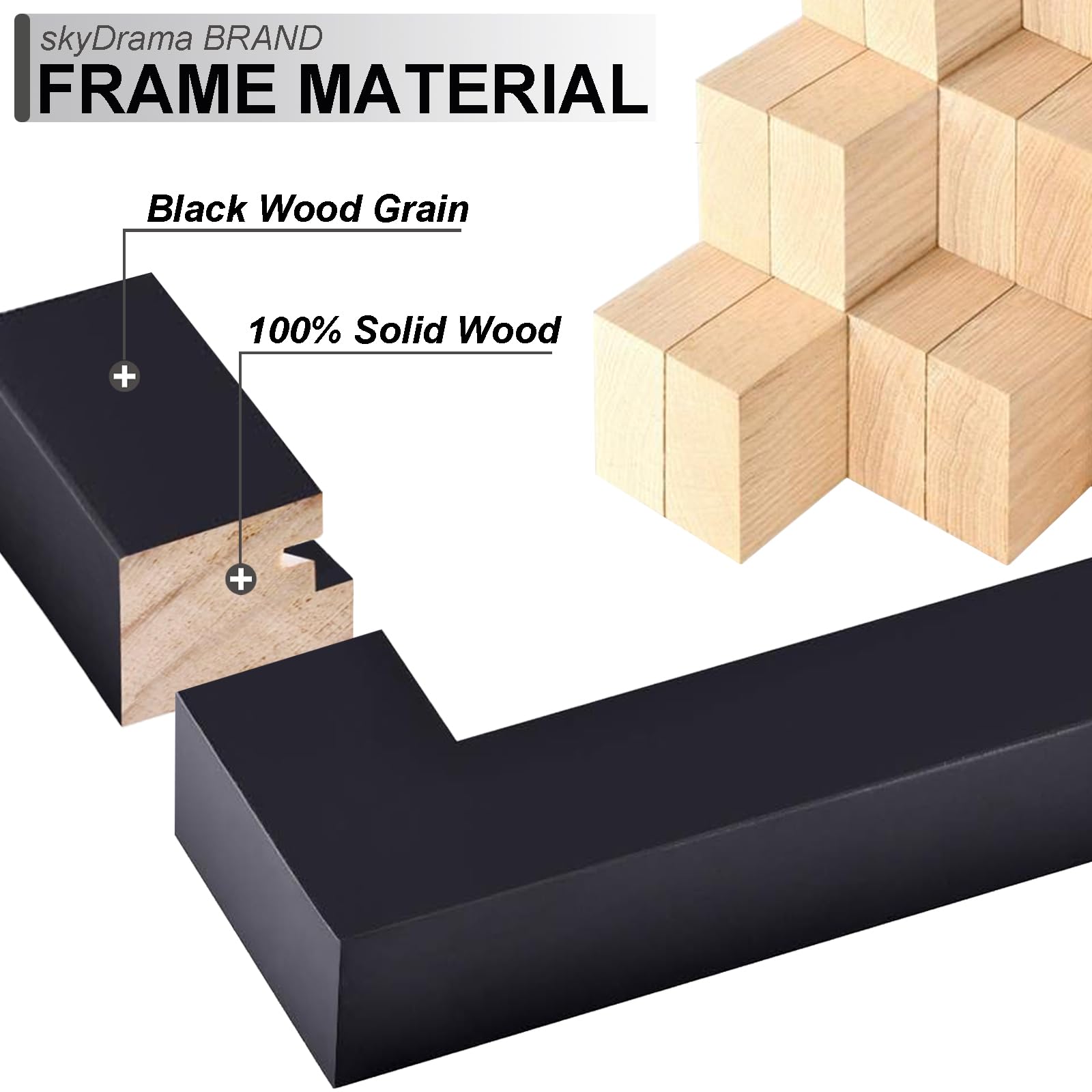 skyDrama 20x24 Picture Frame Black Solid Wood Material Set of 3, Display 16x20 Photo without Mat or 20x24 Poster with Mat, Light Weight High Transparent 20by24 Frame for Wall - 20"x24"/Black/3Pack