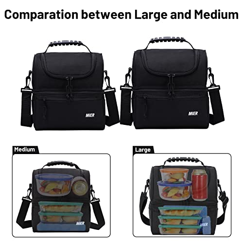 MIER Adult Lunch Box Insulated Lunch Bag Large Cooler Tote Bag for Men, Women, Double Deck Cooler(Black Large)