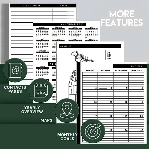 HARDCOVER Daily Leather Planner Weekly Monthly - 8.5x11 - Ensight Academic Planner Business Personal or Student - Pen Holder, Bookmark, Notes Pages, Thick Paper, July 2023 - June 2024 (Green)