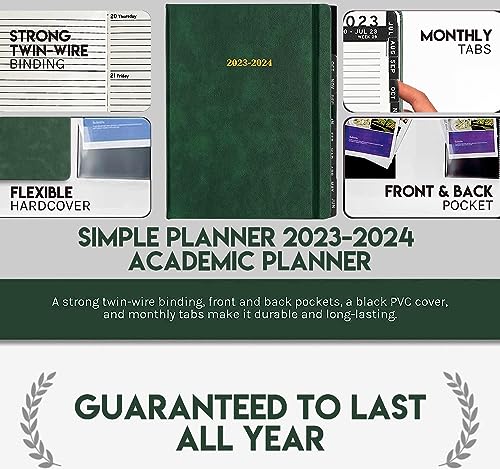 HARDCOVER Daily Leather Planner Weekly Monthly - 8.5x11 - Ensight Academic Planner Business Personal or Student - Pen Holder, Bookmark, Notes Pages, Thick Paper, July 2023 - June 2024 (Green)