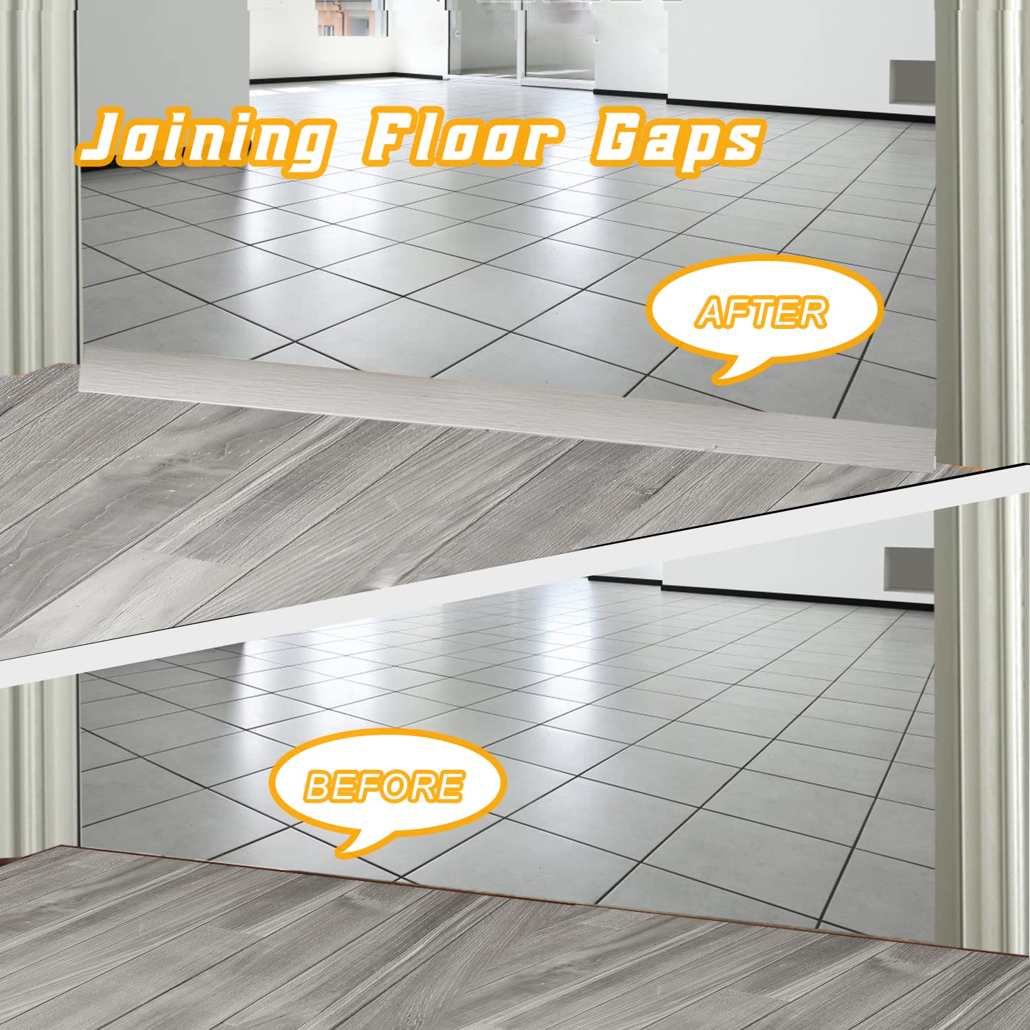 Floor Transition Strip Self Adhesive Vinyl Floor Transition Strip, Floor Flat Divider Strip for Joining Floor Gaps,Carpet Threshold Transition Wood Grain Design (2InWide,3.28Ft, Gray, 1)