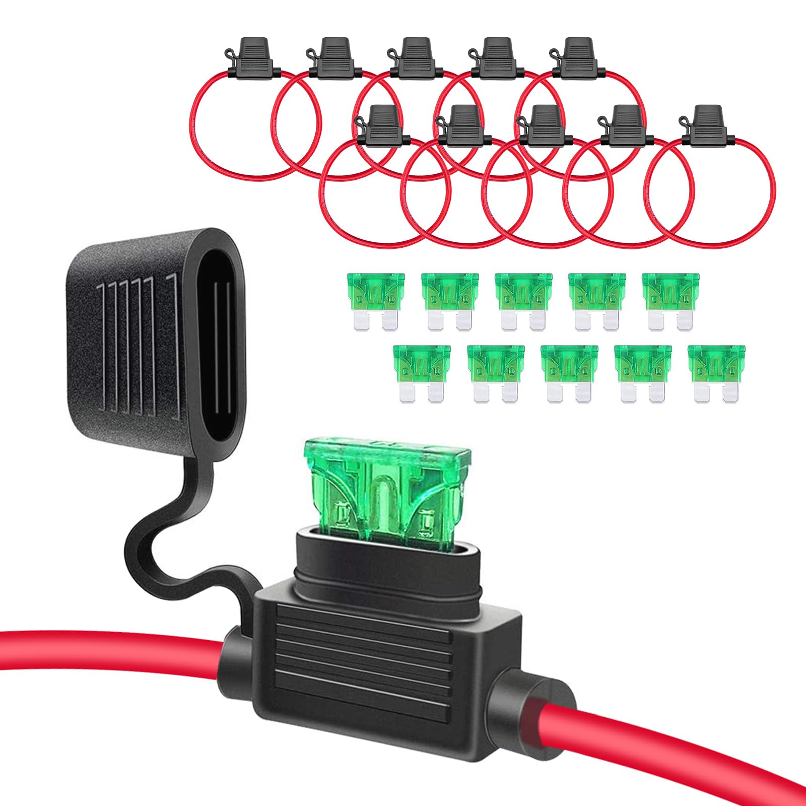 Tiooka Inline Fuse Holder 12 AWG 10 Pack Automotive Replacement Fuse Holder with 30A ATC/ATO Blade Fuse