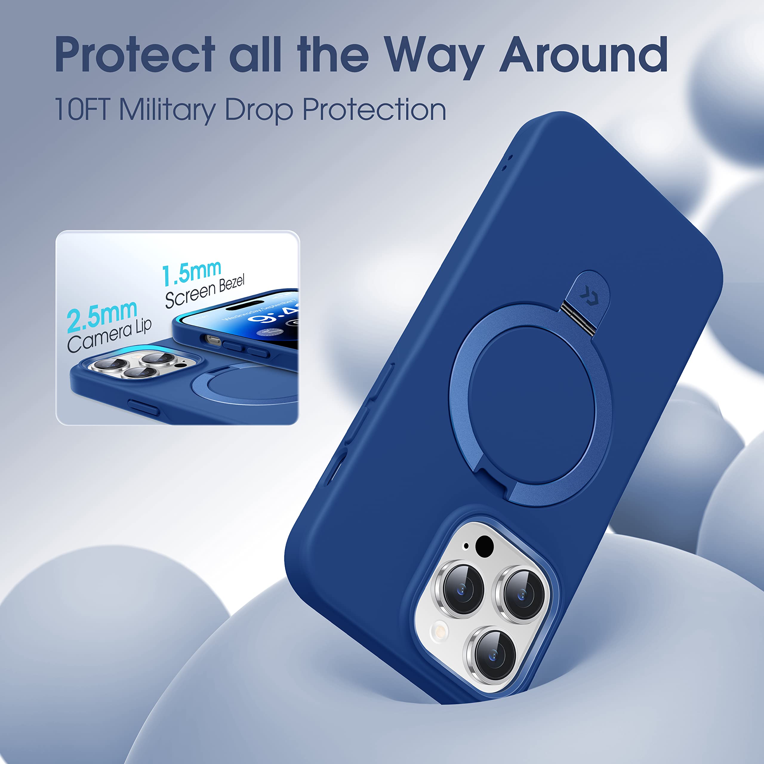 CASEKOO for iPhone 14 Pro Max Case with Invisible Stand [Compatible with MagSafe] [Dust-Free Antistatic Silicone] Protective Non-Slip Phone Cover Cases for Women Men 6.7 inch, Blue