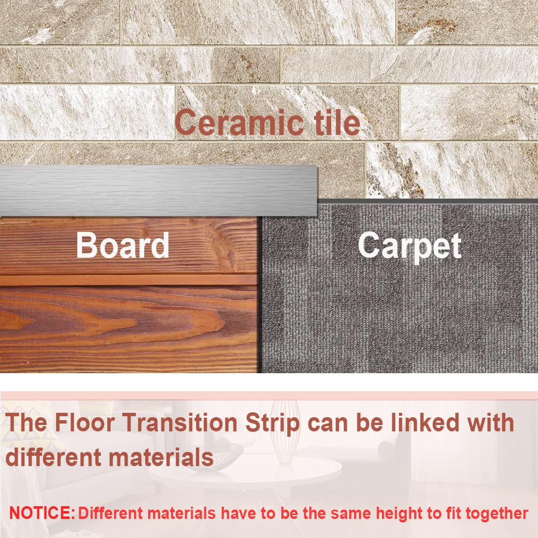 Floor Transition Strip Self Adhesive Vinyl Floor Transition Strip, Floor Flat Divider Strip for Joining Floor Gaps,Carpet Threshold Transition Wood Grain Design (2InWide,3.28Ft, Gray, 1)