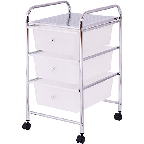 GOFLAME 3-Drawer Storage Cart, Rolling Storage Drawer Organizer with Mesh Top, Handle and 2 Lockable Wheels, Mobile Drawer Storage Unit for Home and Office