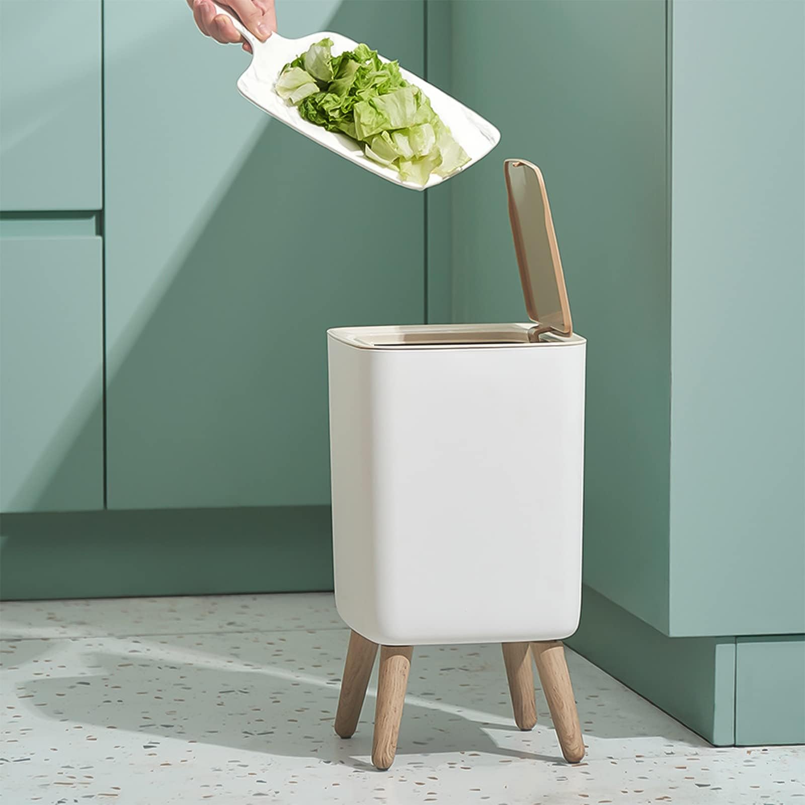 Procade Small Trash Can with Lid, Bathroom Trash Can with Lid,2.6 Gallon Office Garbage Can Waste Basket with Push Button, Dog Proof Trash can,Nordic Trash Bin for Bedroom, Toilet, Kitchen(White)