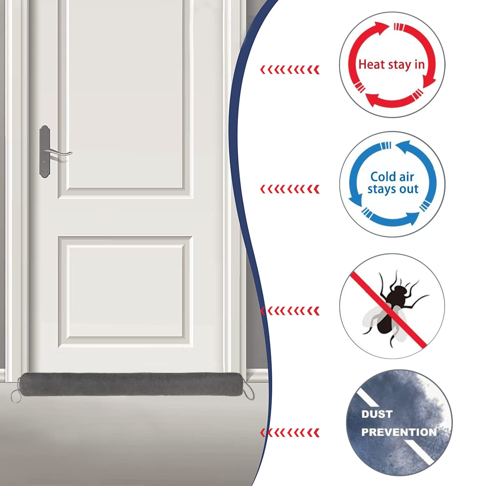 Heavy-Duty Door Draft Stopper 36 Inches, Under Door Noise Blocker Energy Saving, Front Door Insulation Draft Guard Wheaterproof Strip for Doors & Windows
