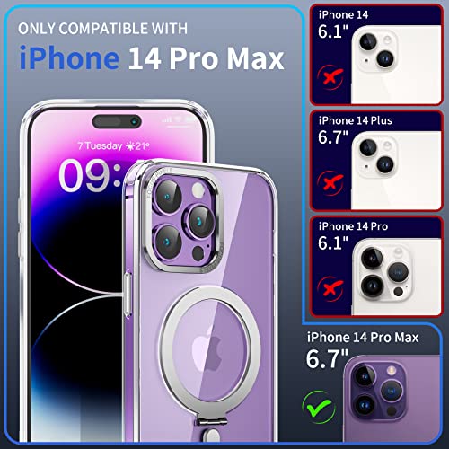 niufoey Magnetic Case for iPhone 14 Pro Max Clear Case with Invisible Stand,[Compatible with Mag Safe][Translucent Matte Case][Tempered Glass Screen Protector+Camera Lens Protector] 6.7 Inch, Clear