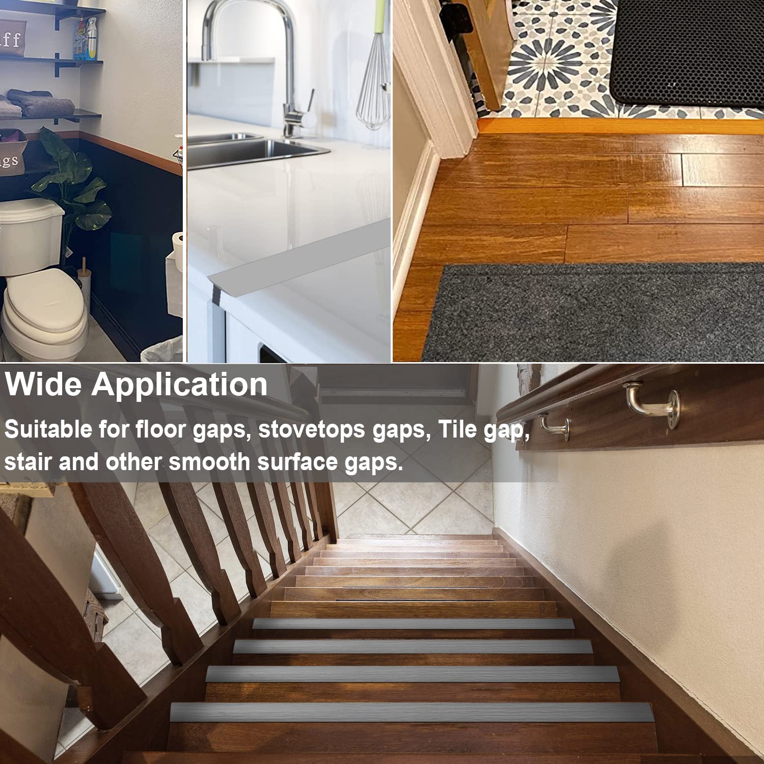 Floor Transition Strip Self Adhesive Vinyl Floor Transition Strip, Floor Flat Divider Strip for Joining Floor Gaps,Carpet Threshold Transition Wood Grain Design (2InWide,3.28Ft, Gray, 1)