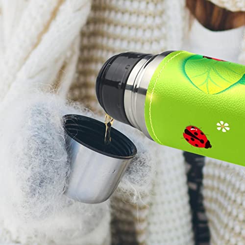 Insulated Water Bottle Stainless Steel Water Bottles Metal Water Bottle, Spring Ladybug Flower Leaves