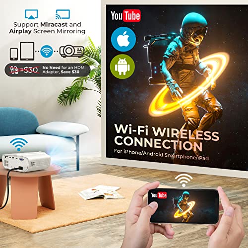 Projector with WiFi and Bluetooth, Native 1080P Projector for Outdoor Movie, 8500 Lumens, Portable Mini Projector Compatible with iPhone/Smartphone/TV Stick/Xbox/PC/Laptop w Carry Bag