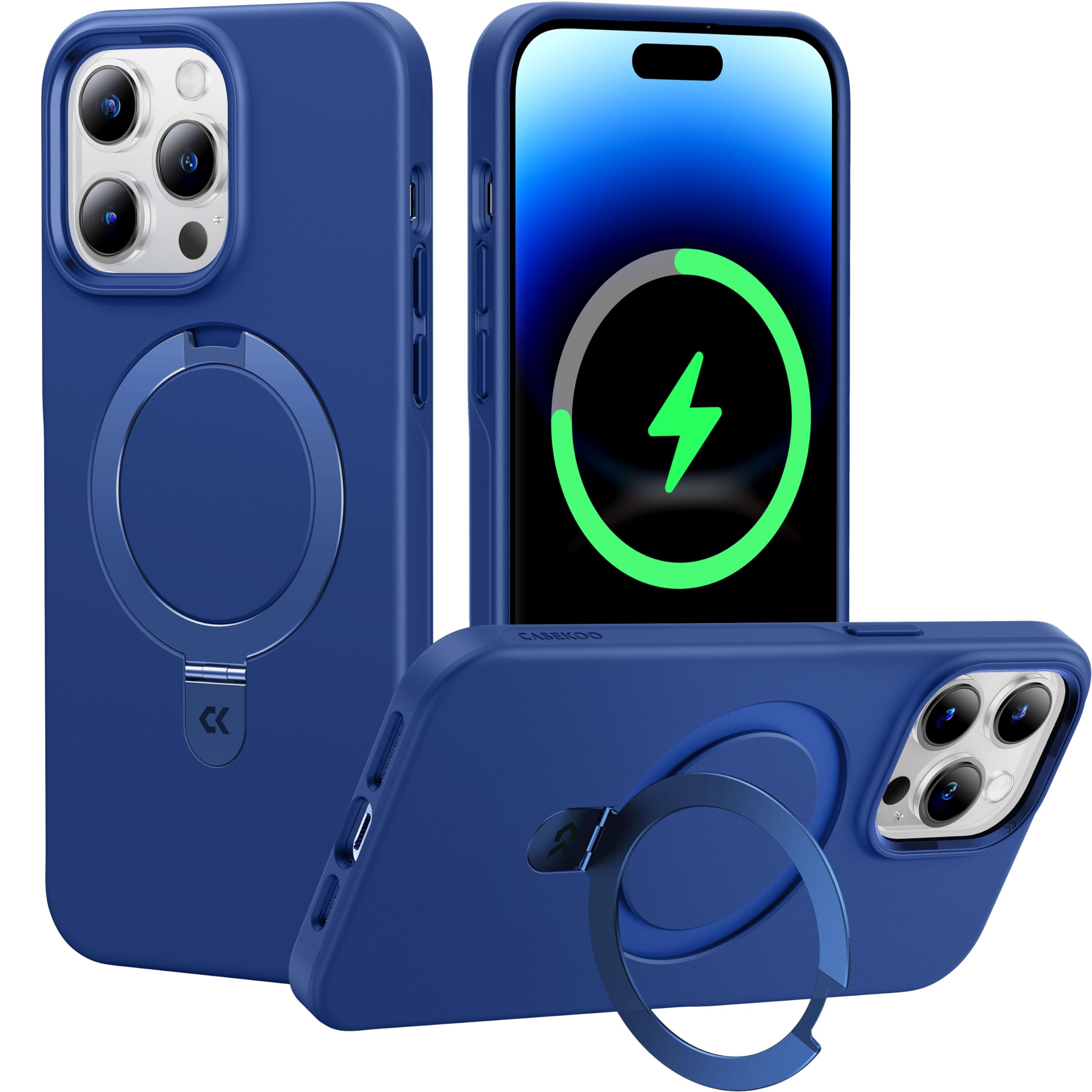 CASEKOO for iPhone 14 Pro Max Case with Invisible Stand [Compatible with MagSafe] [Dust-Free Antistatic Silicone] Protective Non-Slip Phone Cover Cases for Women Men 6.7 inch, Blue