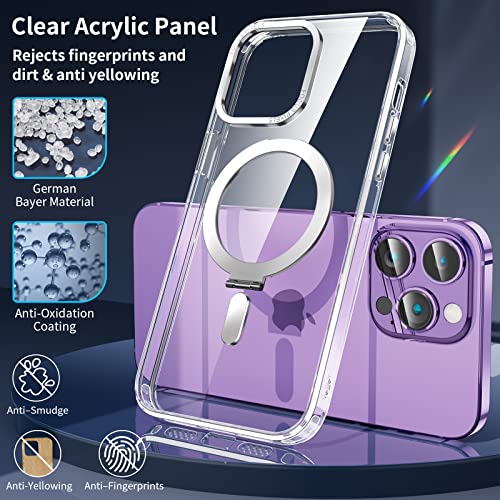 niufoey Magnetic Case for iPhone 14 Pro Max Clear Case with Invisible Stand,[Compatible with Mag Safe][Translucent Matte Case][Tempered Glass Screen Protector+Camera Lens Protector] 6.7 Inch, Clear