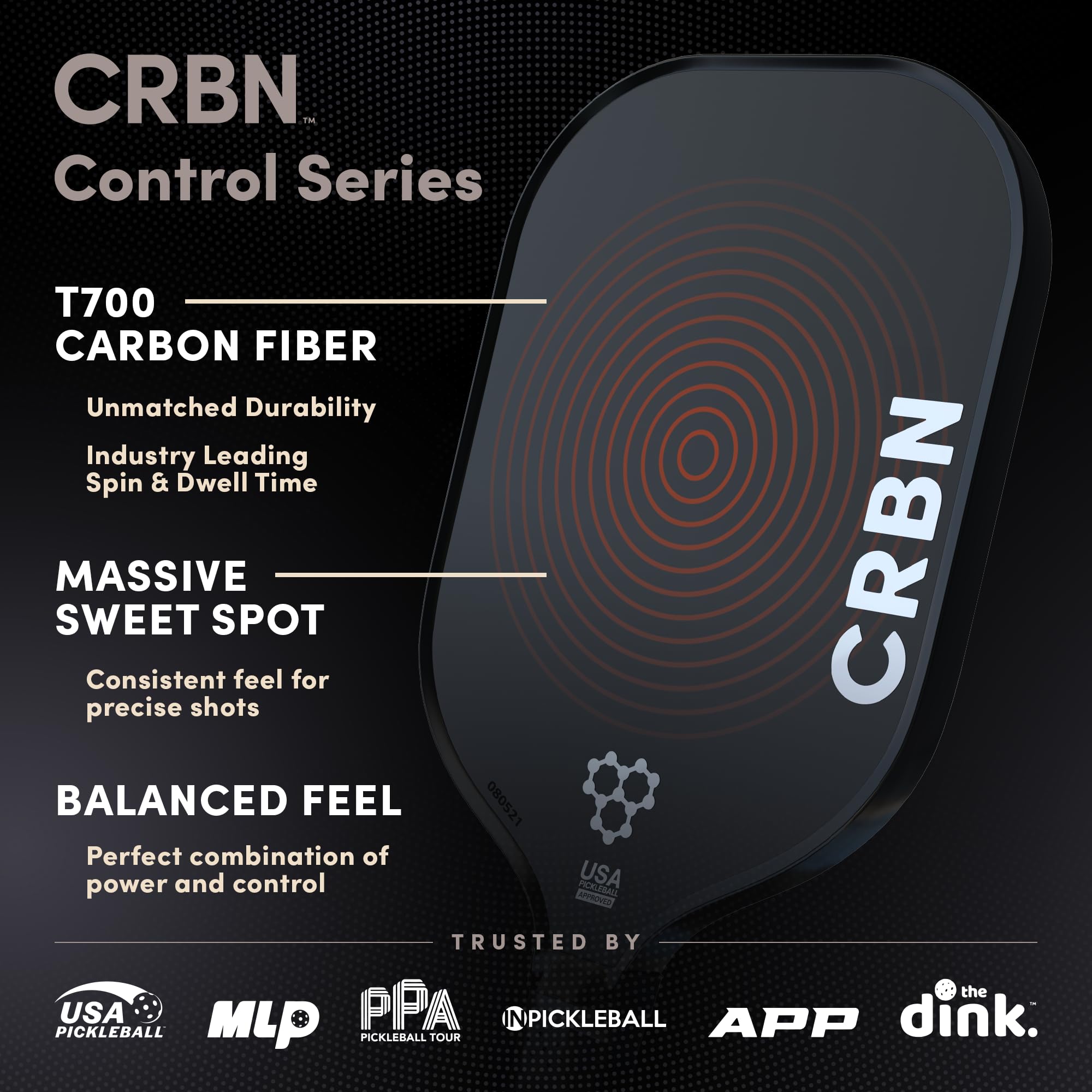 Carbon Fiber Pickleball Paddle (White Logo, 16mm Thick)