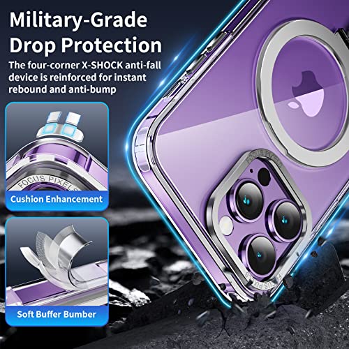 niufoey Magnetic Case for iPhone 14 Pro Max Clear Case with Invisible Stand,[Compatible with Mag Safe][Translucent Matte Case][Tempered Glass Screen Protector+Camera Lens Protector] 6.7 Inch, Clear